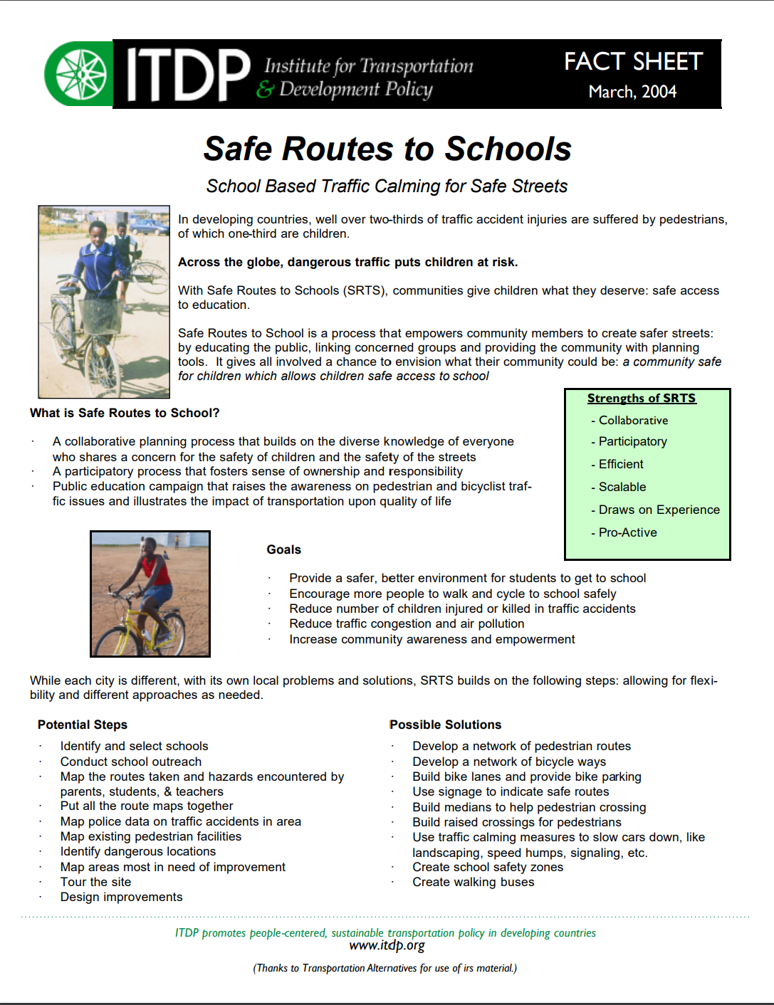 Safe Routes To Schools Fact Sheet - Institute for Transportation and ...